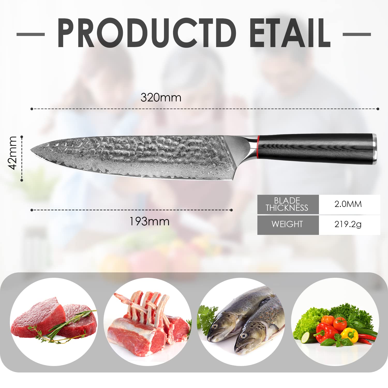 Chef Knife 8 Inch Damascus Kitchen Knife, Professional Japanese VG10 Damascus Steel Cooking Knife, Ergonomic Wood Knife Handle, Super Sharp Chef's Knives with Gift Box