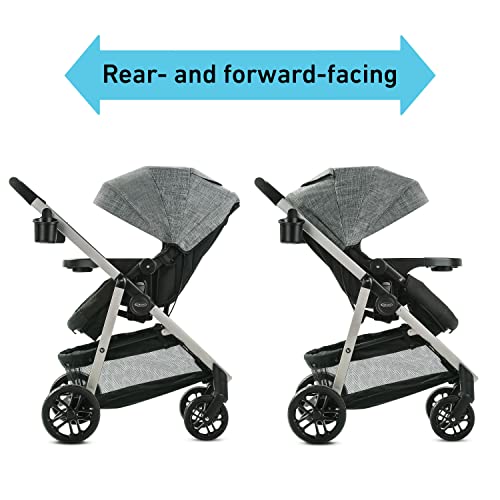 Graco Modes Pramette Travel System, Includes Baby Stroller with True Pram Mode, Reversible Seat, One Hand Fold, Extra Storage, Child Tray and SnugRide 35 Infant Car Seat, Ellington