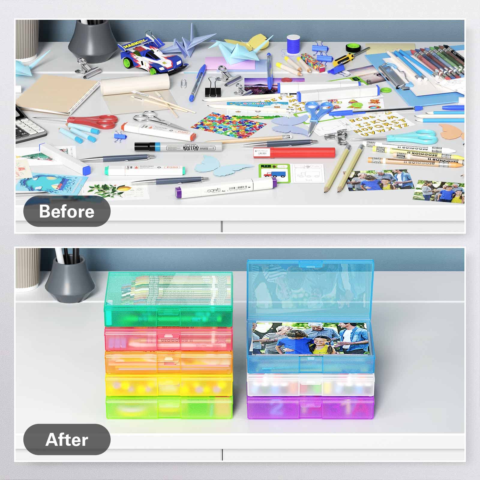DEPAD 4 x 6 Photo Storage Box Extra Large Capacity, 8 Inner Photo Box Hold 800 Pictures with Lightproof Zipper Bag, Seed Storage Organizer for Scrapbooking with Handle (Rainbow)