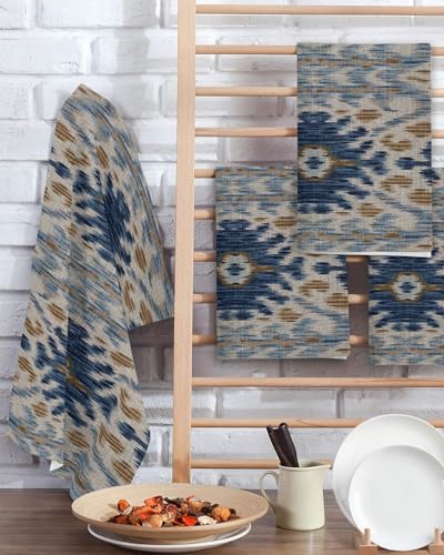 Onekaccu Geometric Abstract Floral Dish Towels Set, Waffle Weave Kitchen Towels Microfiber Towels Cleaning Western Native Tribal Soft Absorbent Dish Drying Towels Hand Towels 2 Pack 15.7x23.6 in