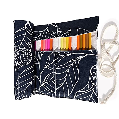 WAWAJIA Creative Canvas Roll Up Pencil Case Large Capacity Pen Pencil Pouch Holder Color Pencils Wrap Stationery Case 36/48 Slots(NO Pencil Included) (36 Slots)