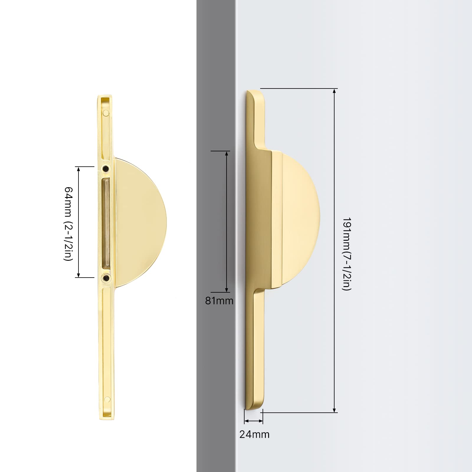 Rergy Cabinet Handles Half Moon Door Pulls and Knobs,2Pack Brushed Gold 2-1/2inch Hole Center, Decorate Hardware for Kitchen Zinc Alloy Furniture for Dresser Drawer