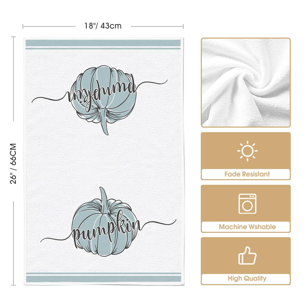 Artoid Mode Blue Watercolor Pumpkin Hello Fall Kitchen Towels Dish Towels, 18x26 Inch It's Fall Y'all Decoration Hand Towels Set of 4