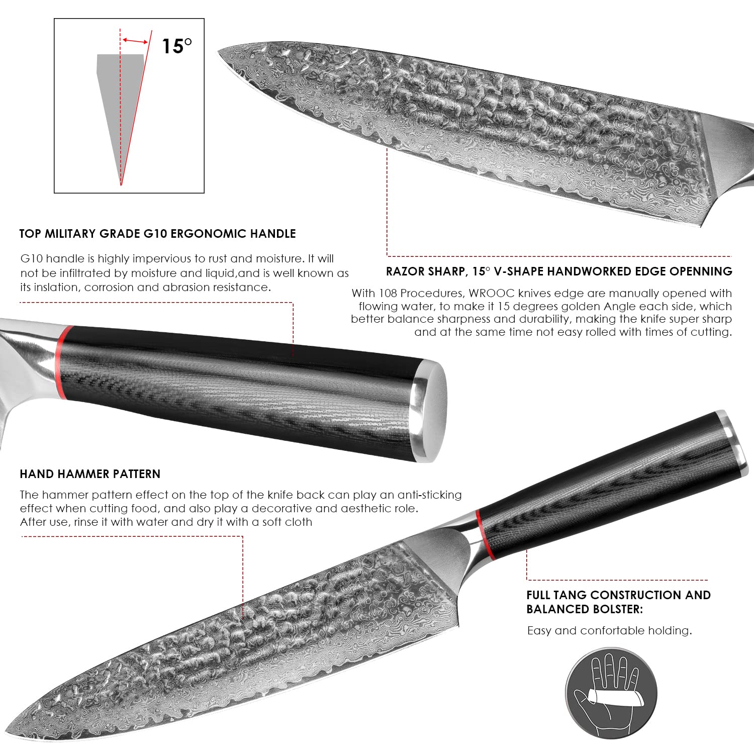 Chef Knife 8 Inch Damascus Kitchen Knife, Professional Japanese VG10 Damascus Steel Cooking Knife, Ergonomic Wood Knife Handle, Super Sharp Chef's Knives with Gift Box