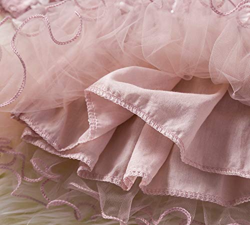 TTYAOVO Girls Long Sleeve Lace 3D Flowers Tulle Layered Princess Party Dresses Size(120) 3-4 Years Pink