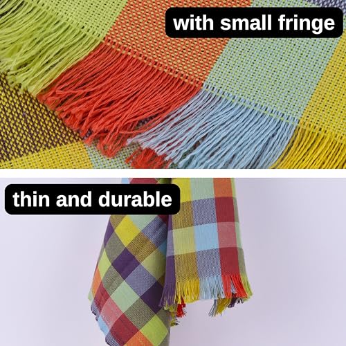 PÜSKÜL - Kitchen Towels Set of 6, 100% Turkish Cotton Soft Absorbent Quick Dry Dish Cloths, Buffalo Plaid Tea Towels with Fringe (26 X 18 Inches, Multi Color Tropical)