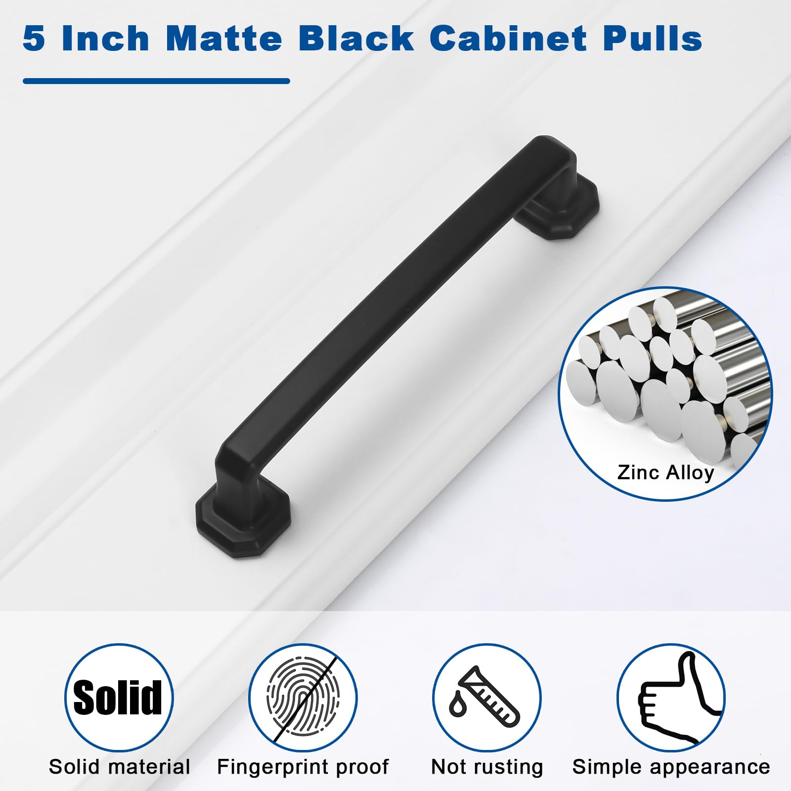 Estmoon 10 Pack Cabinet Handles Black, 5 Inch(128mm) Hole Centers Solid Cabinet Pulls Matte Black Unique Arch Drawer Pulls Cabinet Hardware, Kitchen Cabinet Handles for Cabinets Drawers Cupboards