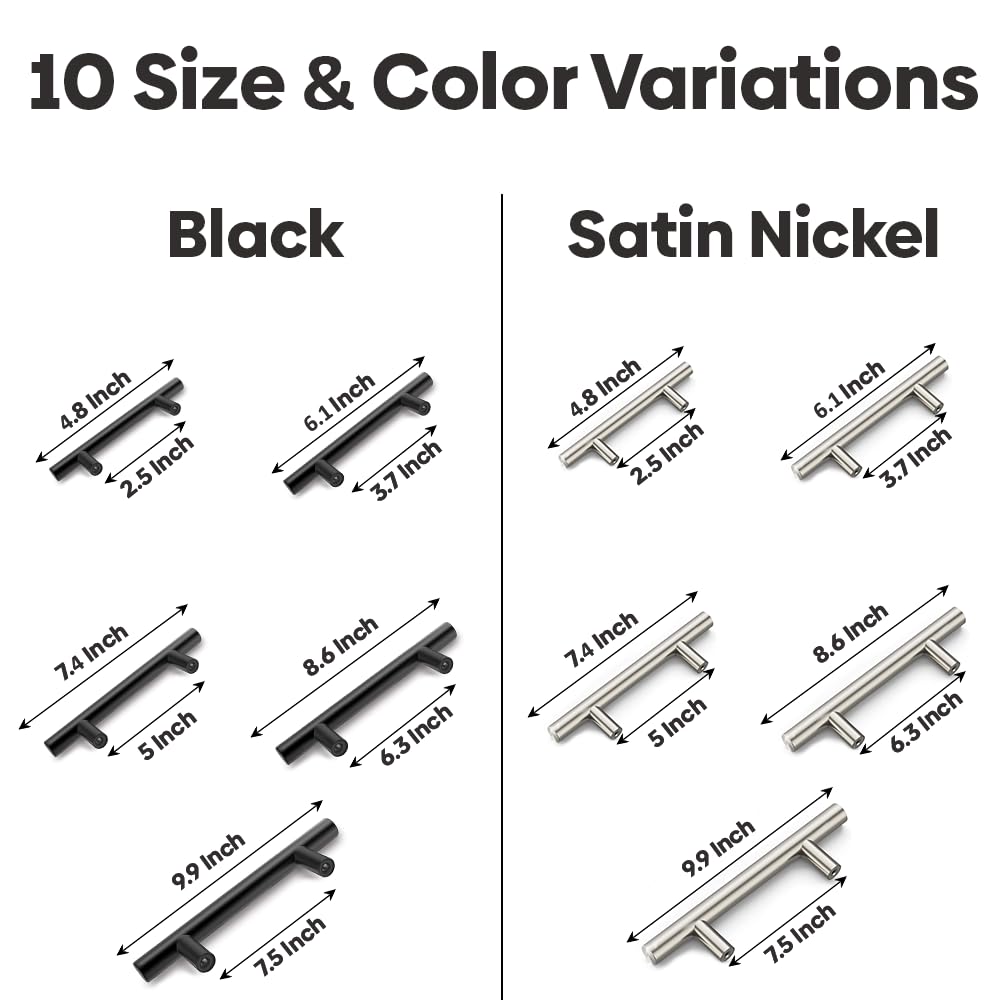 10 Pack Black Drawer Handles 7 1/2 inch Cabinet Pulls Full Length, 5inch Hole Spacing, Black Kitchen Cabinets Handles, Kitchen Drawer Pulls & Dresser Handles, Kitchen Hardware for Cabinets and Drawers