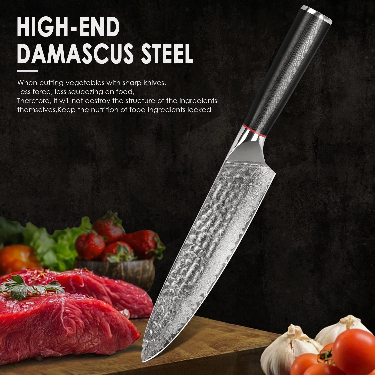 Chef Knife 8 Inch Damascus Kitchen Knife, Professional Japanese VG10 Damascus Steel Cooking Knife, Ergonomic Wood Knife Handle, Super Sharp Chef's Knives with Gift Box
