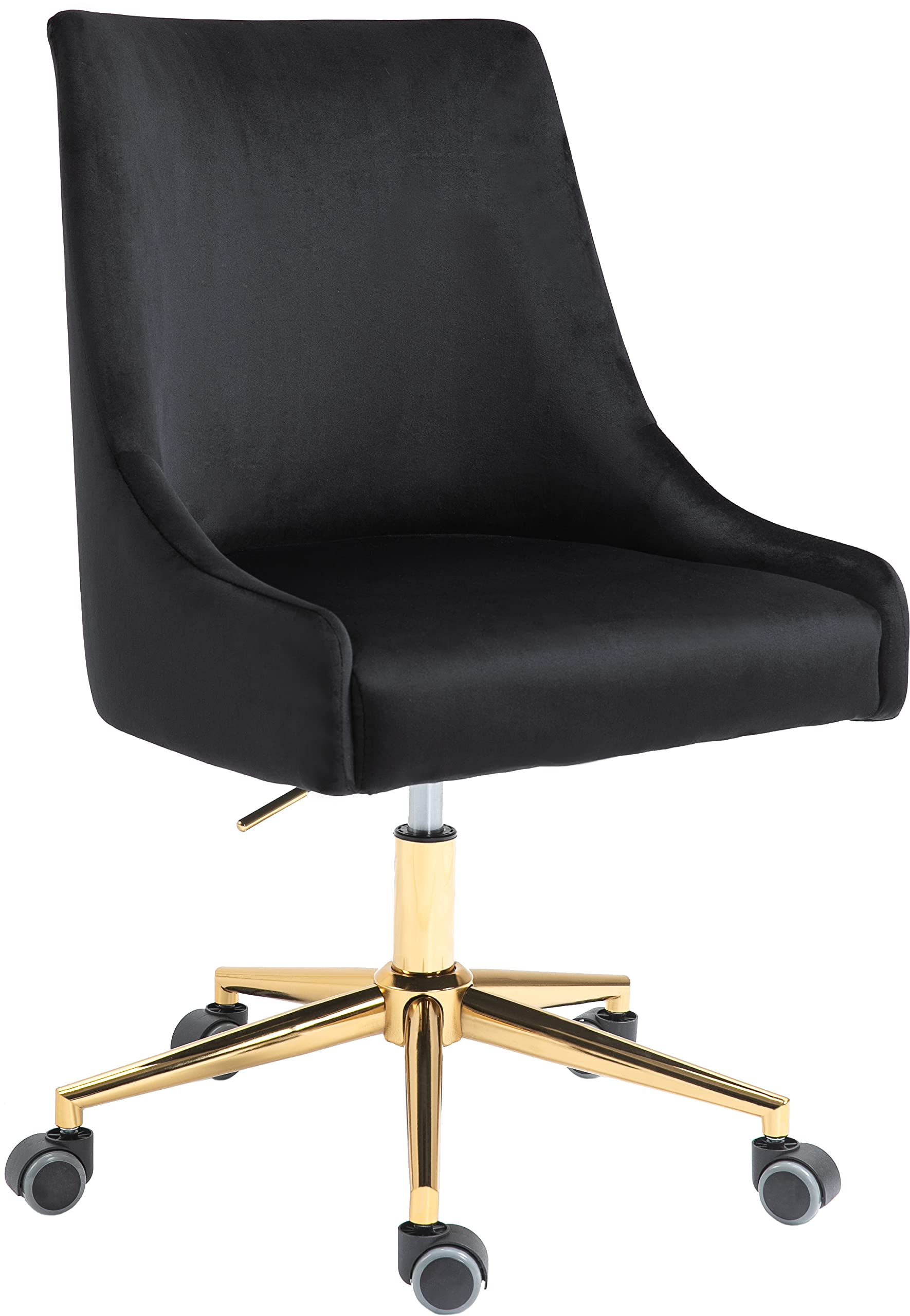 Meridian Furniture 163Black Karina Collection Modern | Contemporary Velvet Upholstered Swivel and Adjustable Office Chair with Durable Rich Gold Base, Black, 23" W x 26" D x 36"-39" H