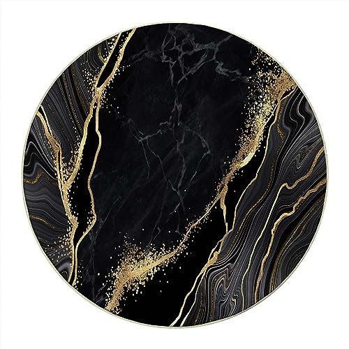 Round Desk Chair Mat Black Gold Office Floor Protector Marble Non-Slip Computer Desk Mat for Tile Floor, Rolling Chairs 5 FT