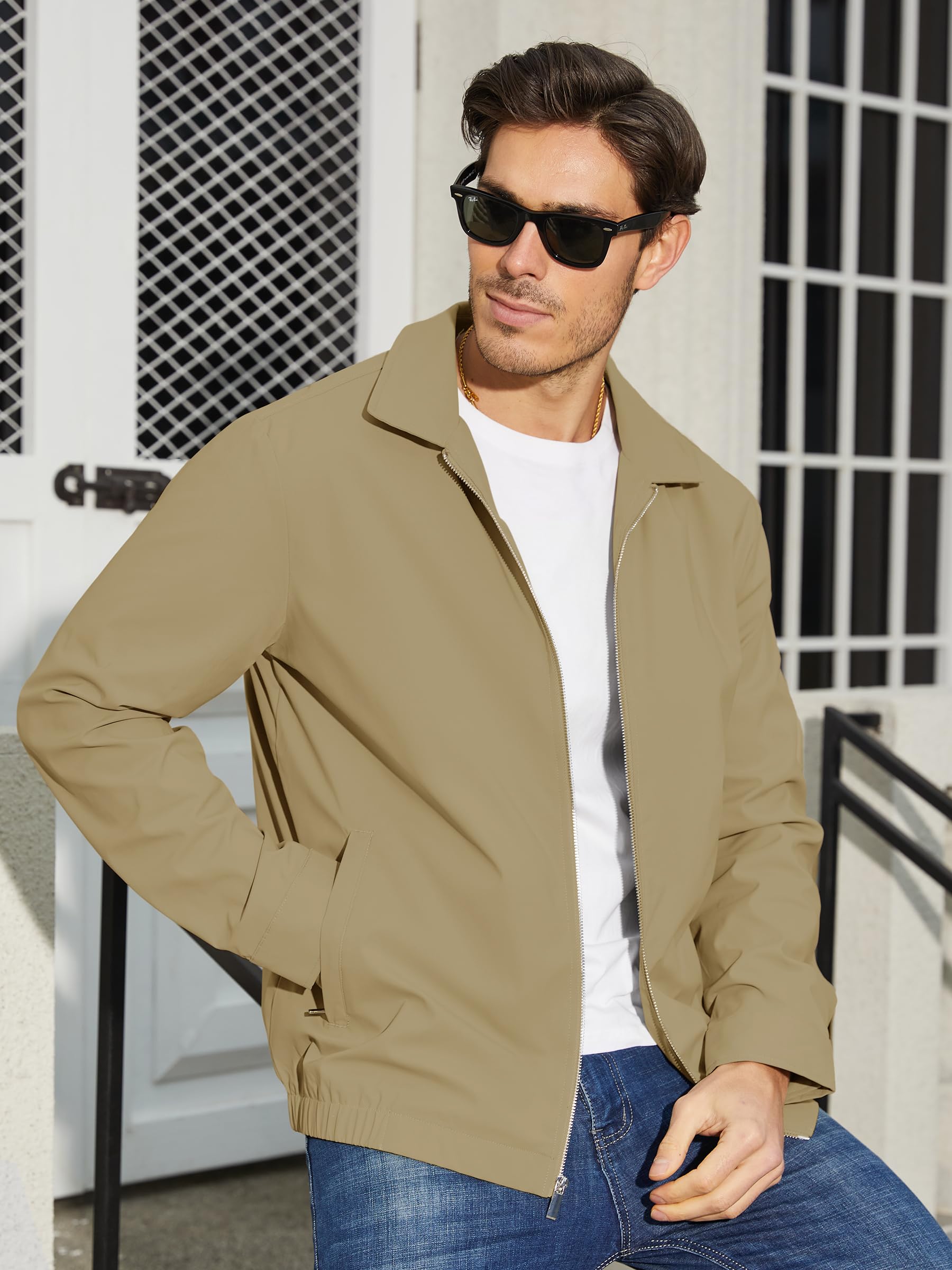 TACVASEN Mens Lightweight Jackets Casual Stylish Windbreak Collar Fall and Spring Jacket Khaki