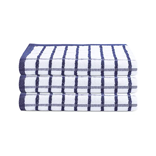 Urban Villa Kitchen Towels Blue/White Set of 3 Terry Kitchen Towels 100% Cotton Ultra Soft Size 20X30 Inches Highly Absorbent Over Sized KitchenTowels with Hanging Loop KitchenTowels