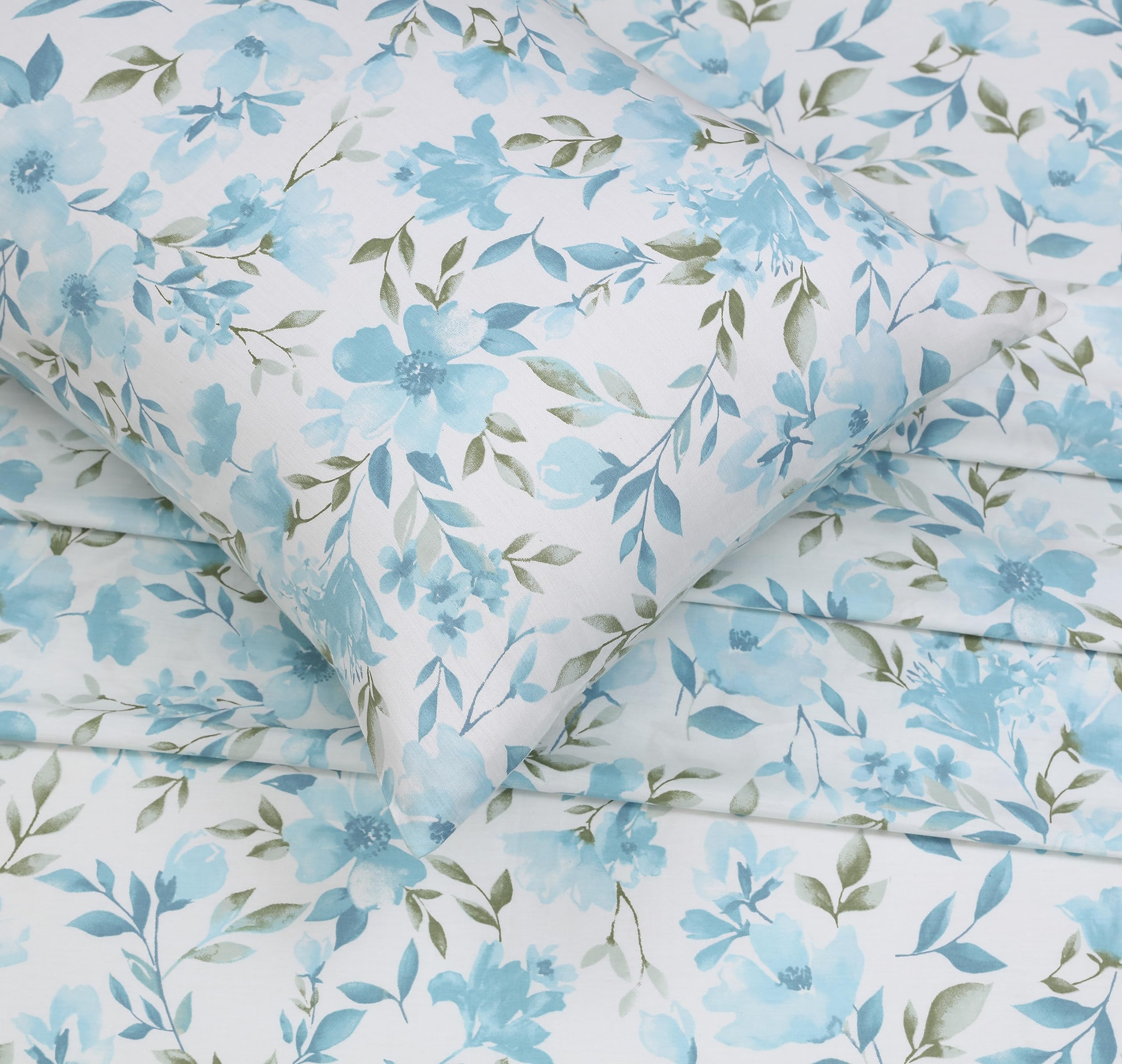 RUVANTI 100% Cotton Sheets for Queen Size Bed - Cooling Sateen Sheets - Breathable & Durable Queen Sheet Set - 16 Inches Deep Pocket Queen Size Sheets - Erica Floral - 4 Pieces
