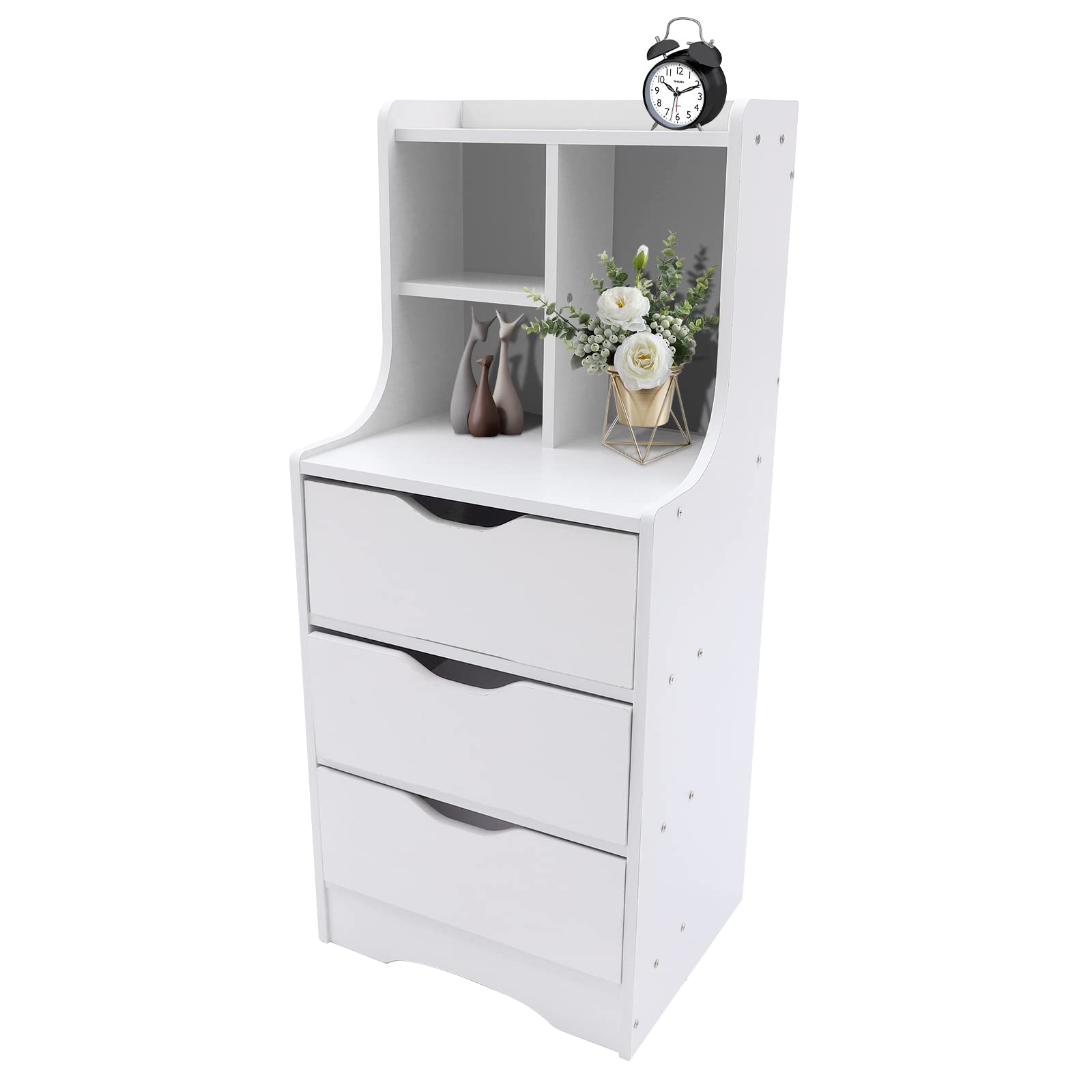 CNCEST 3 Layers of Drawers Nightstand Organizer Nightstand with Kitchen Cabinet and Storage Drawers for Scene: Bedroom, Living Room, Office, White