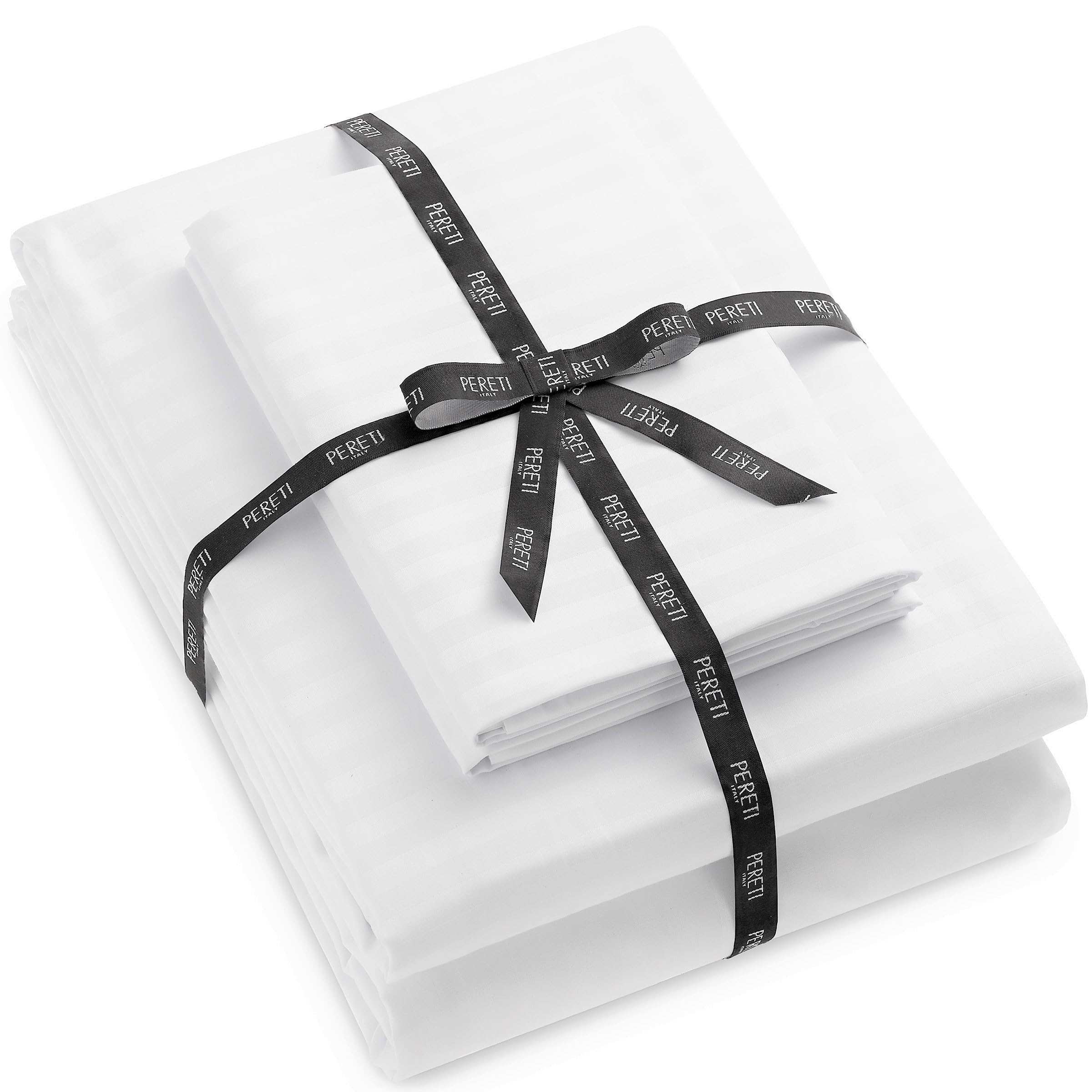 Pereti Italian Queen Sheet Set, 100% Cotton Sheets, Long Staple Satin Sheets Set, 4 Pc Queen Size Bed Sheets Set, Bedding Set, Luxury Hotel Sheets with Deep Pockets - Made in Italy