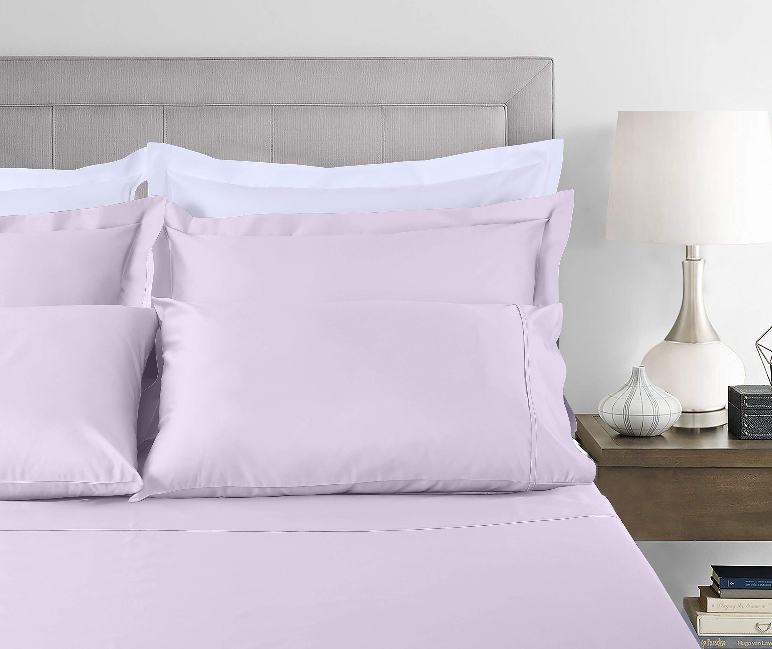 Threadmill Cotton Full Size Sheet Set| 100% Cotton Sheets for Full Size Bed | Solid Sateen Full Bed Sheets Set with 16โ Elasticized Deep Pocket | Soft Breathable 4-Piece Cooling Sheet Set | Lilac