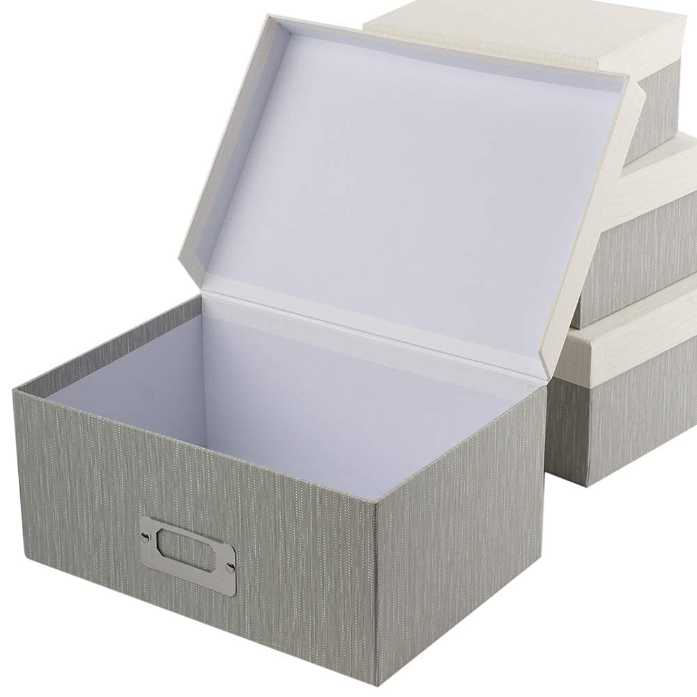 Briful Photo Boxes Storage, Storage Boxes with Lids 4 in 1 Set Water-Proof Storage Box Sets with Handles Decorative Multiple Size Storage Bins with Lids for Clothes/Shoes/Office/Cosmetic/Books
