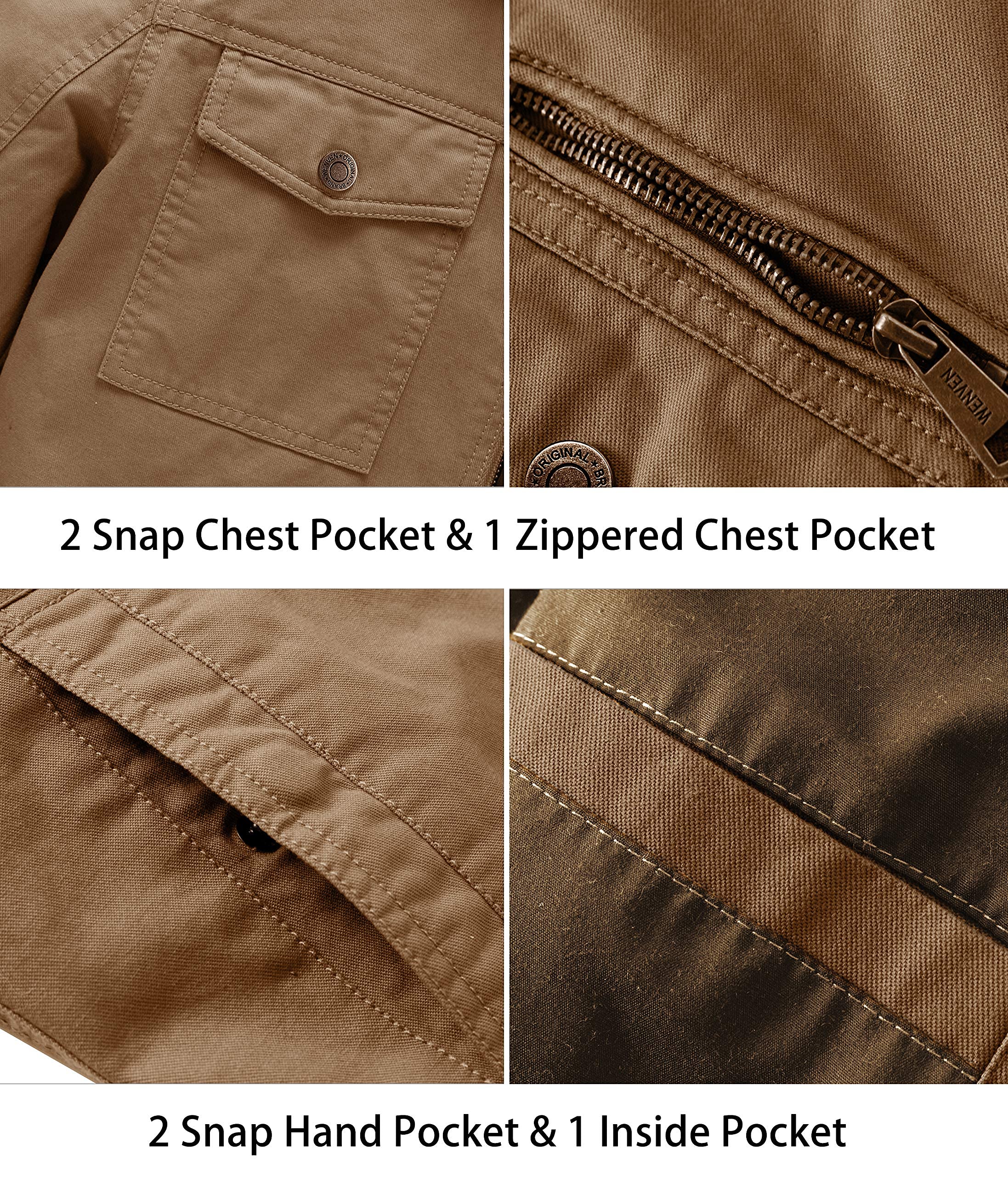 WenVen Men's Flat Collar Casual Cotton Outfit Jacket (Khaki, M)