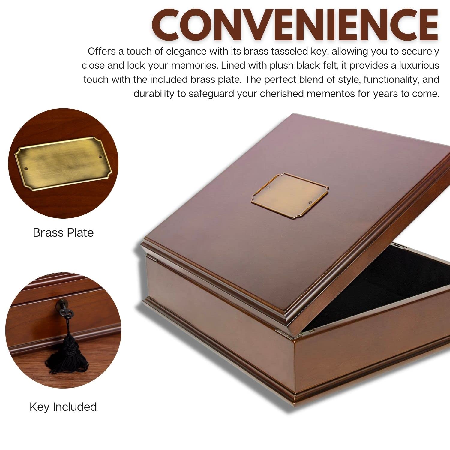 Arolly Romeo Memory Keepsake Box Organizer with Mahogany Wood Finish - Large Personal Storage Box with Locking Lid | Wooden Memory Box Gift for Anniversary, Wedding, Valentine, Birthday