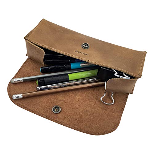 Hide & Drink, Pencil Case Handmade from Full Grain Leather - Stylish, Classic, Pen and Pencil Pouch, Organizer - Storage for Writing Utensils, Great for School, Work, Office - Single Malt Mahogany