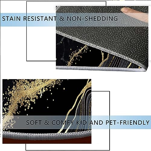 Round Desk Chair Mat Black Gold Office Floor Protector Marble Non-Slip Computer Desk Mat for Tile Floor, Rolling Chairs 5 FT