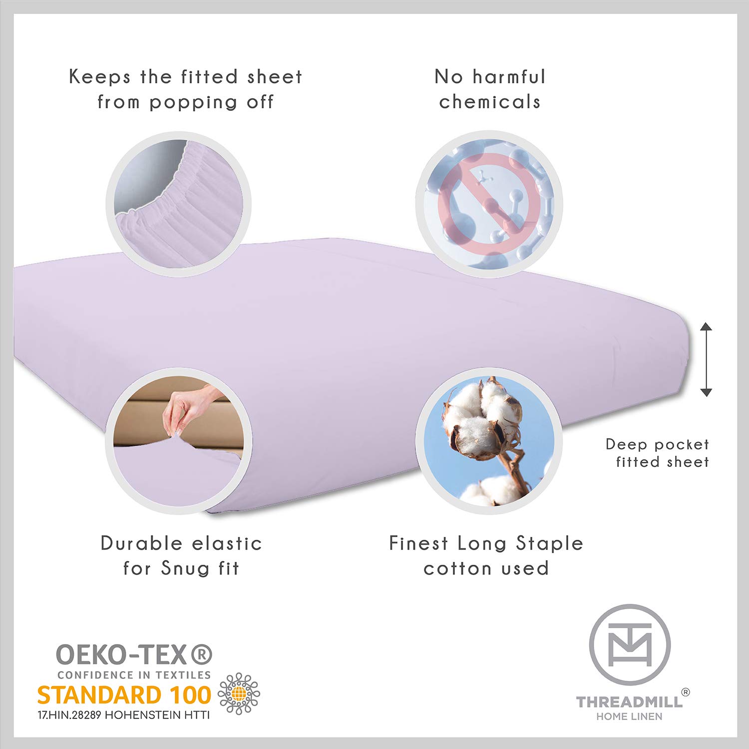 Threadmill Cotton Full Size Sheet Set| 100% Cotton Sheets for Full Size Bed | Solid Sateen Full Bed Sheets Set with 16โ Elasticized Deep Pocket | Soft Breathable 4-Piece Cooling Sheet Set | Lilac