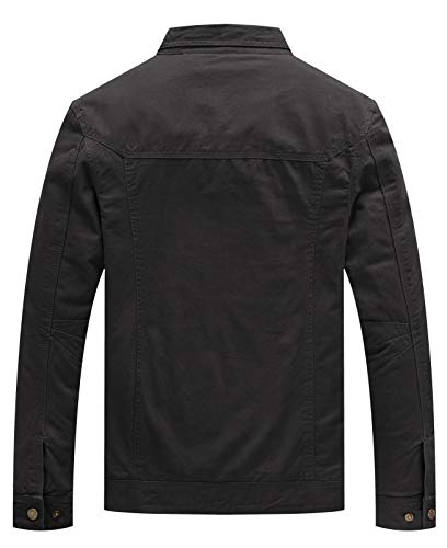 WenVen Men's Casual Cotton Jacket Canvas Military Field Jacket (B-Black,M)