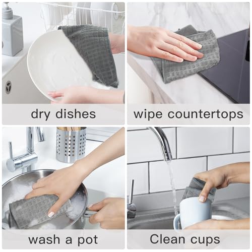 Airensky Kitchen Essentials Dish Towels 6 Piece Value Pack - Reusable Cleaning Cloths, Soft, Ultra-Absorbent, Nonstick Oil & Quick Drying - 12x12 Inches (3 Dark Gray, 3 Light Gray)