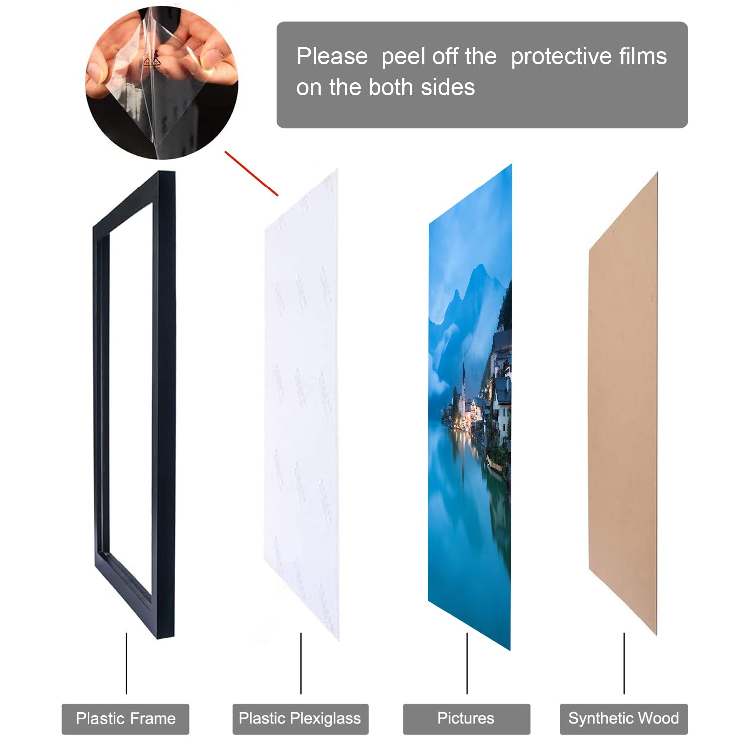 NAOKBOEE 9x9 Picture Frame in Black - Horizontal and Vertical Formats for Wall and Tabletop - Photo Frames with Shatter Resistant Plexiglass