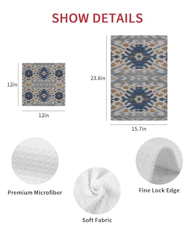 Onekaccu Geometric Abstract Floral Dish Towels Set, Waffle Weave Kitchen Towels Microfiber Towels Cleaning Western Native Tribal Soft Absorbent Dish Drying Towels Hand Towels 2 Pack 15.7x23.6 in
