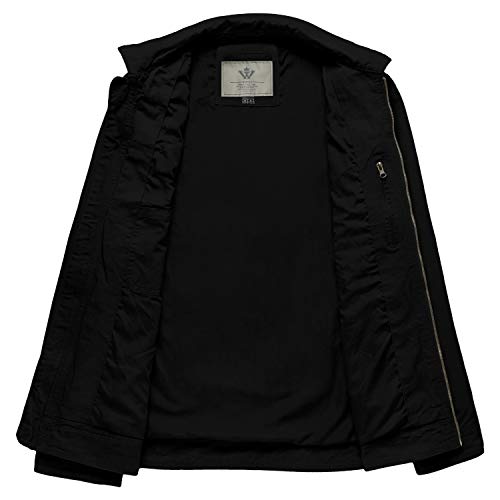 WenVen Men's Casual Cotton Jacket Canvas Military Field Jacket (B-Black,M)