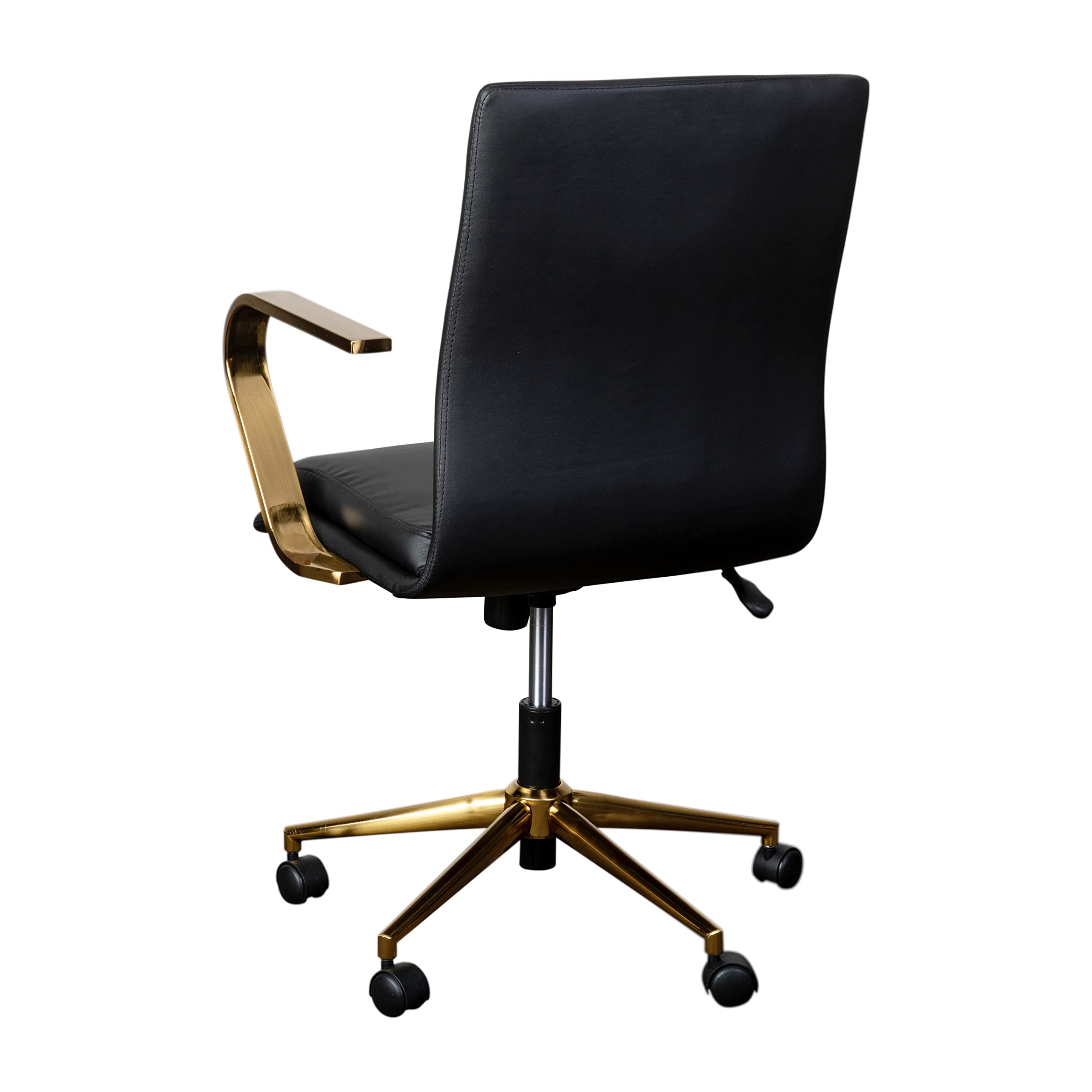 BizChair Mid-Back Designer Executive Office Chair - Black LeatherSoft Upholstery - Brushed Gold Base and Arms - Height Adjustable 360° Swivel Seat
