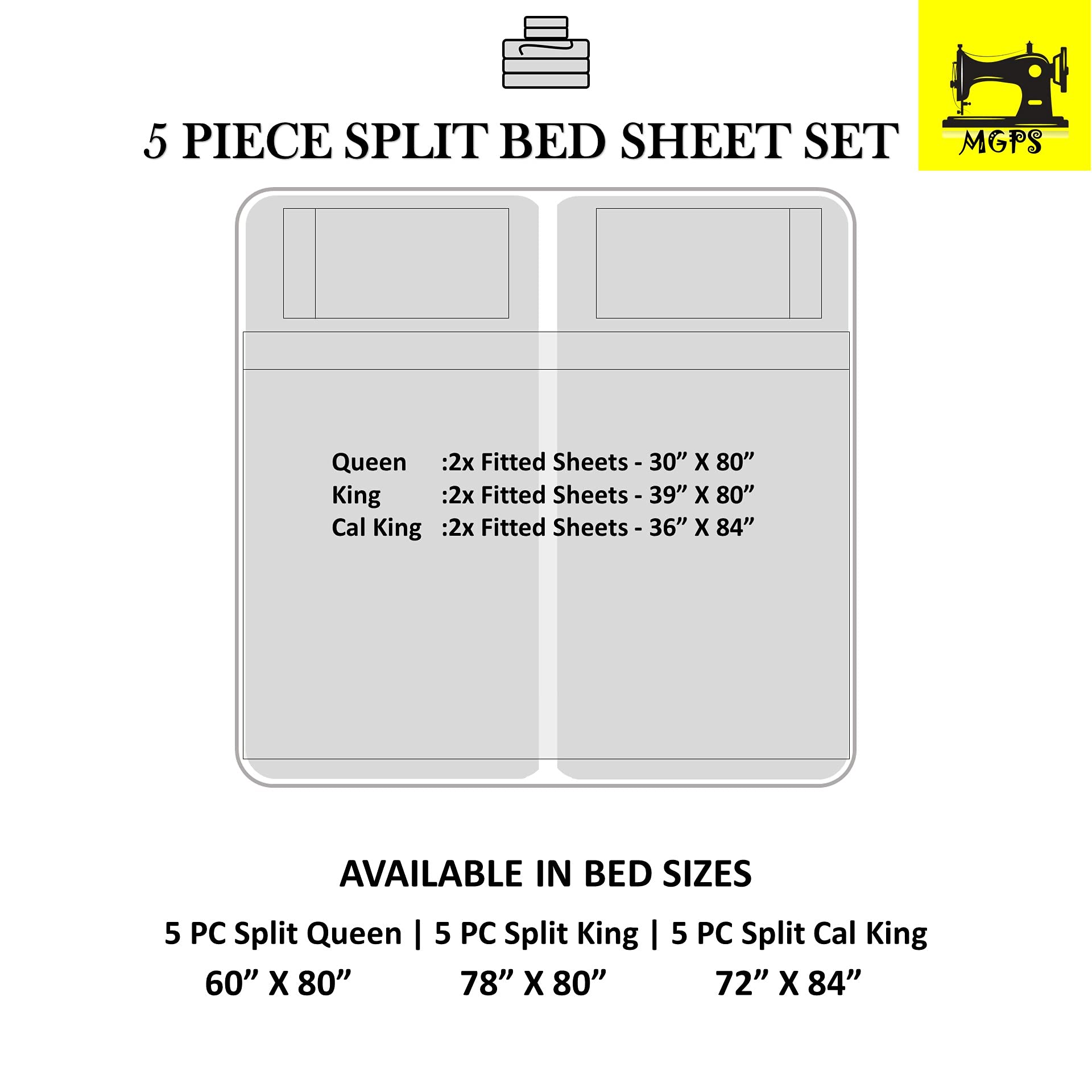 Split King Sheets Sets for Adjustable Bed, Soft Sateen Weave, 400-Thread-Count 100% Egyptian Cotton 5PC Set with 2 Fitted Sheets, Split-King Sheet Set 15-Inch Deep Pockets, 400-TC - |Zebra Print|