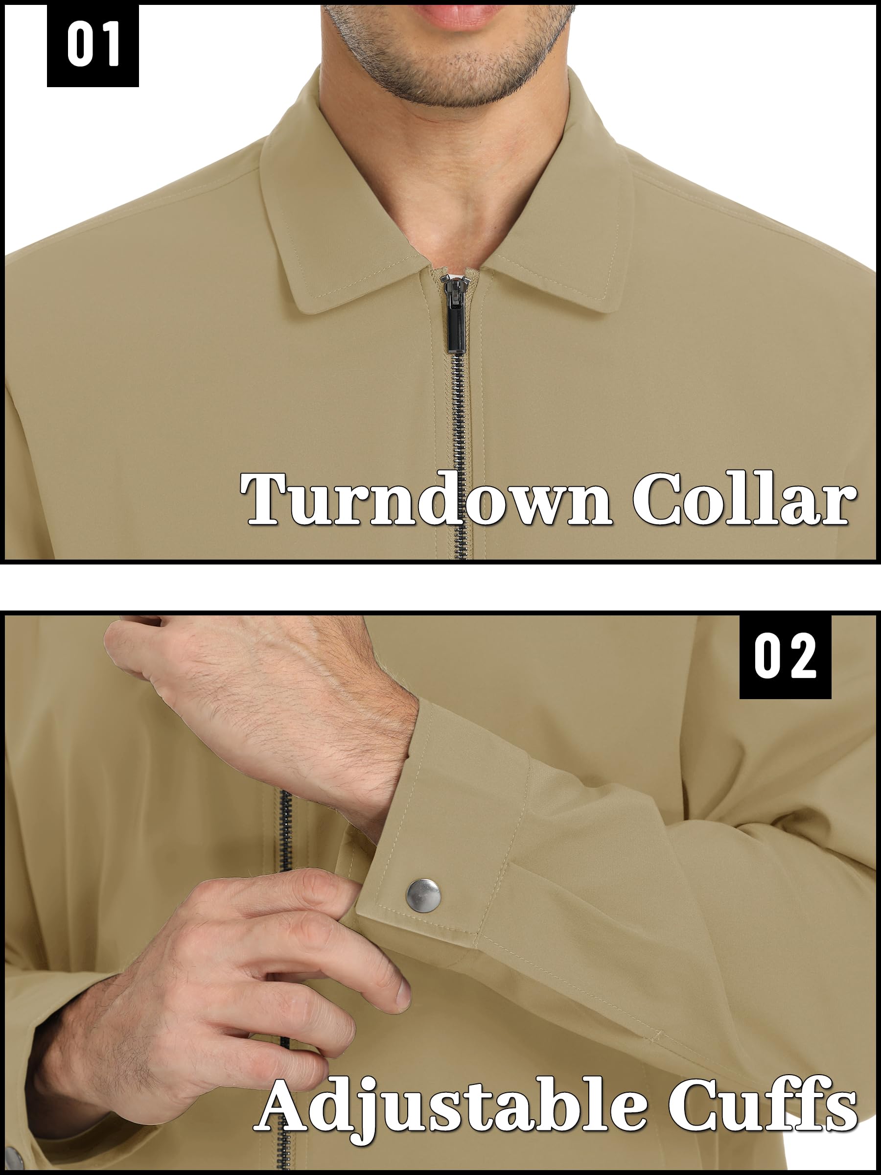 TACVASEN Mens Lightweight Jackets Casual Stylish Windbreak Collar Fall and Spring Jacket Khaki