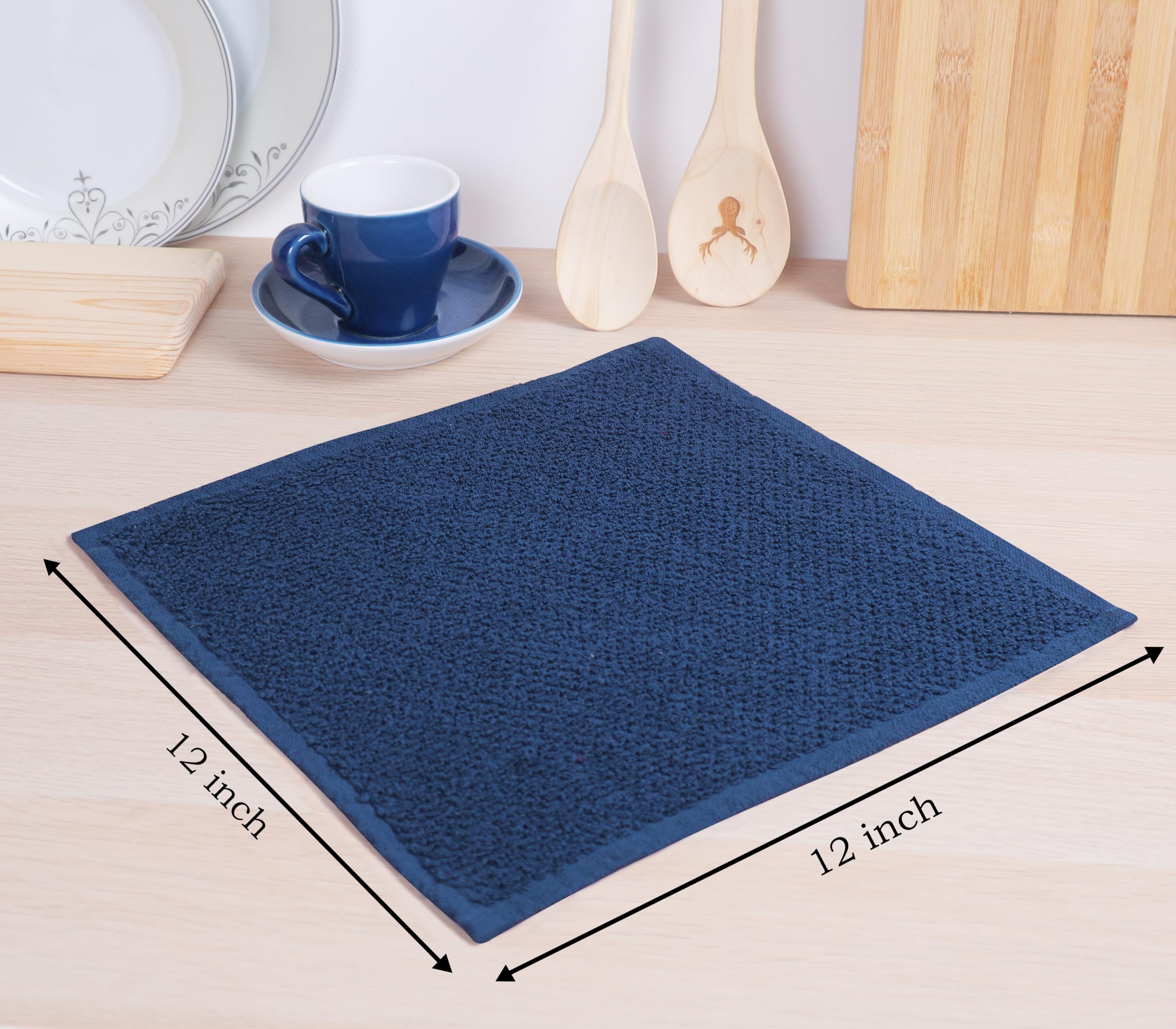 AMOUR INFINI Kitchen Dish Cloths Set of 8 – Highly Absorbent, Super Soft Terry Cotton Dishcloth (12"x12" Inch) Wash & Cleaning Cloths for Kitchen & Dishwashing (Blue)