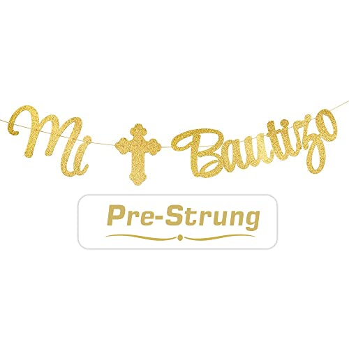 PALASASA Mi Bautizo Banner, Baby Baptism, Christening, First Communion Gold Glitter Decorations