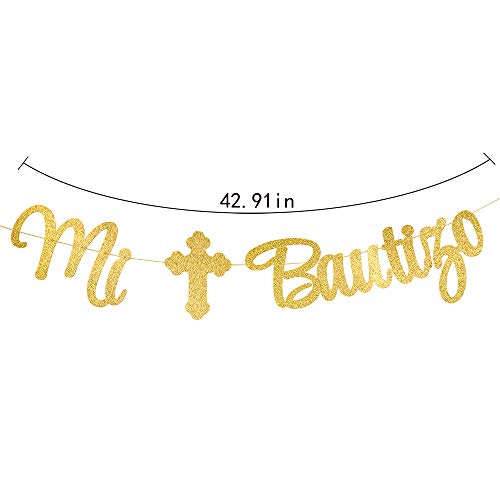 PALASASA Mi Bautizo Banner, Baby Baptism, Christening, First Communion Gold Glitter Decorations