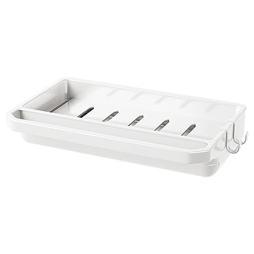 ZYLLZY Kitchen Storage Drain Rack, Kitchen Storage Drain Rack with 2 Hanging Hook No Punching Rag Washing Cloth Faucet Wall Mounted Holder, Faucet Sponge Holder Kitchen Sink Caddy Organizer (White)