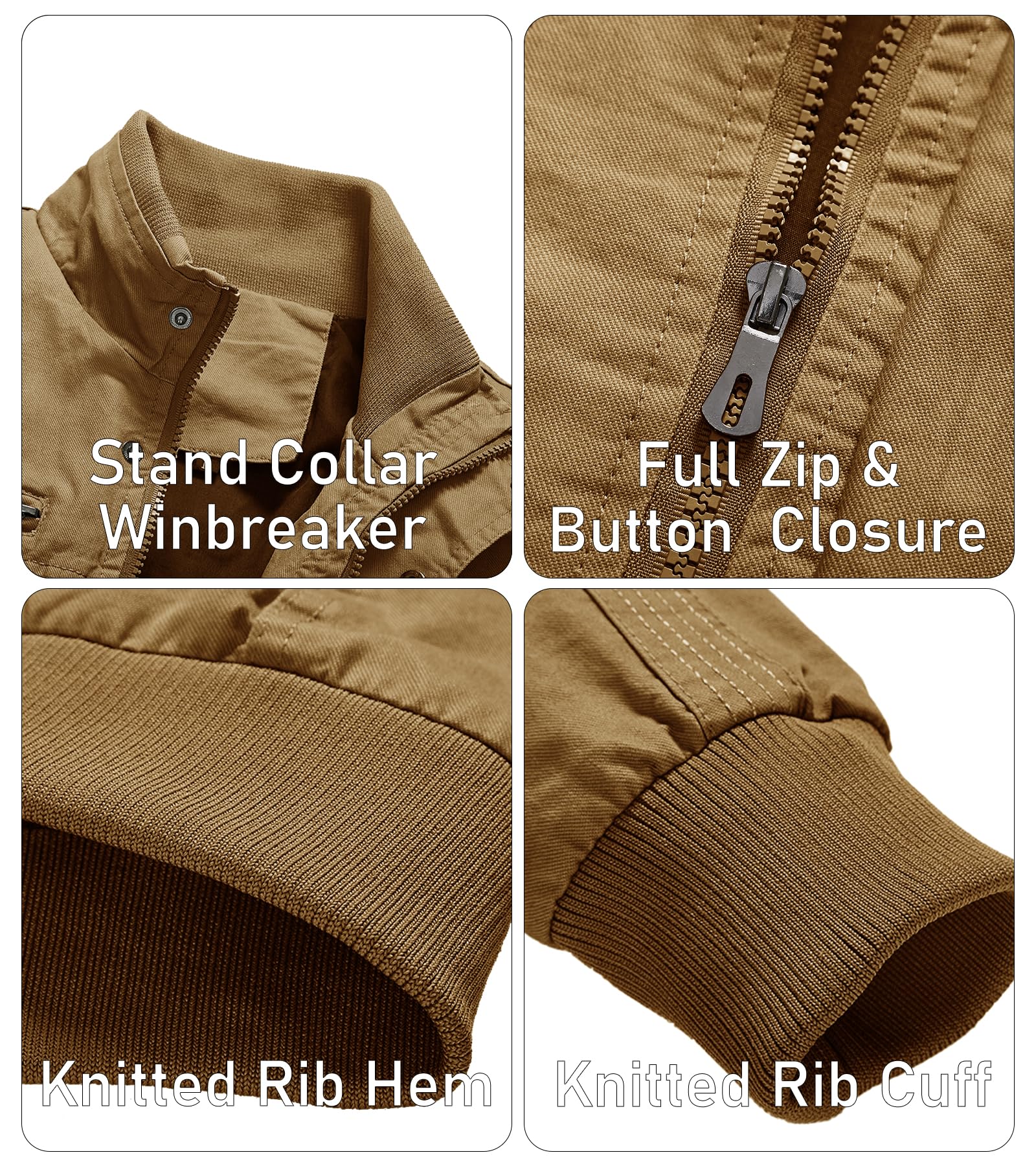EKLENTSON Mens Cargo Jackets Men Military Windbreaker Cotton Jacket Mens Winter Bomber Jacket Khaki 2XL