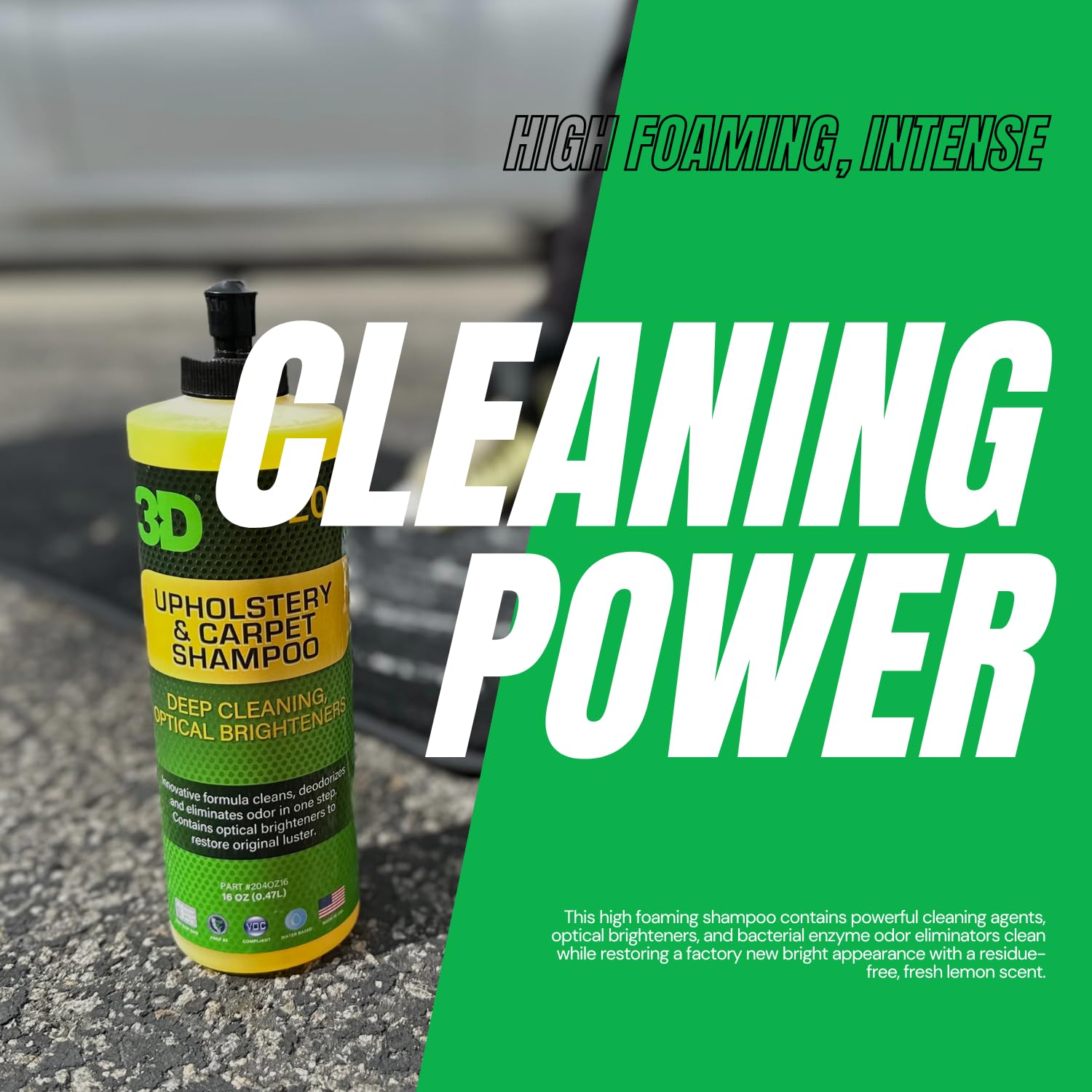 3D Upholstery & Carpet Shampoo - High Foam Stain Remover & Odor Eliminator Shampoo 1 Gallon