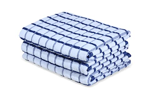 Urban Villa Kitchen Towels Blue/White Set of 3 Terry Kitchen Towels 100% Cotton Ultra Soft Size 20X30 Inches Highly Absorbent Over Sized KitchenTowels with Hanging Loop KitchenTowels