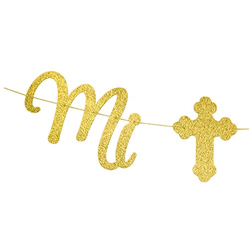 PALASASA Mi Bautizo Banner, Baby Baptism, Christening, First Communion Gold Glitter Decorations