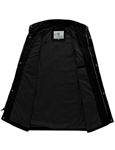 WenVen Men's Washed Cotton Canvas Safari Jacket Spring Military Coat (Black, L)