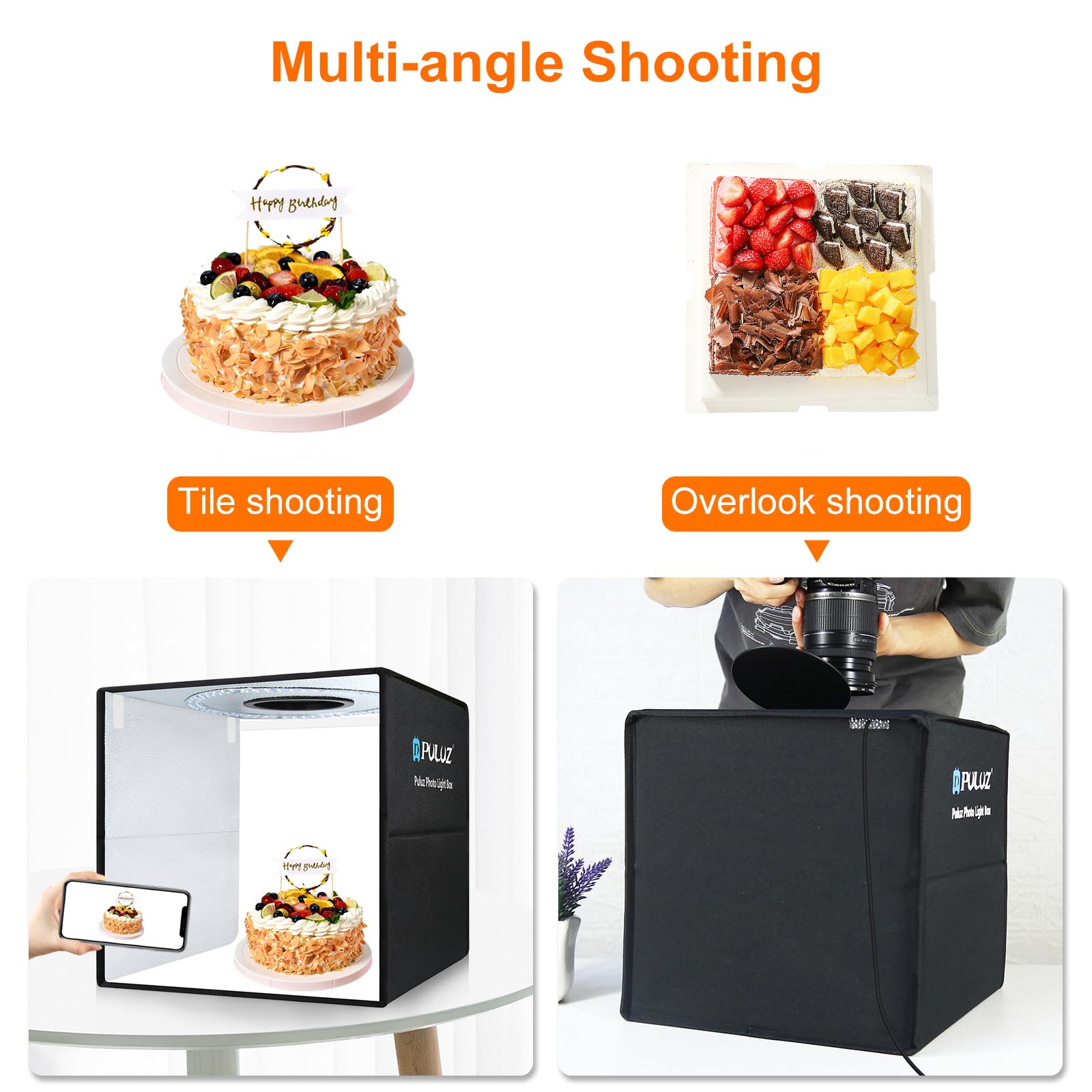 Portable Photo Studio Light Box, 15.8"x15.8"x15.8" Mini Photo Booth Light Box Photography, 3-Color Dimmable Folding Shooting Tent Kit with 160 LED Lights & 6 PVC Backdrops for Product Photography