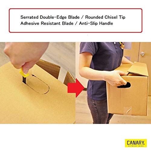 CANARY Corrugated Cardboard Cutter Dan Chan, Safety Box Cutter Knife [Non-Stick Fluorine Coating Blade], Made in JAPAN, Yellow (DC-190F-1) (Bulk 5 pcs)