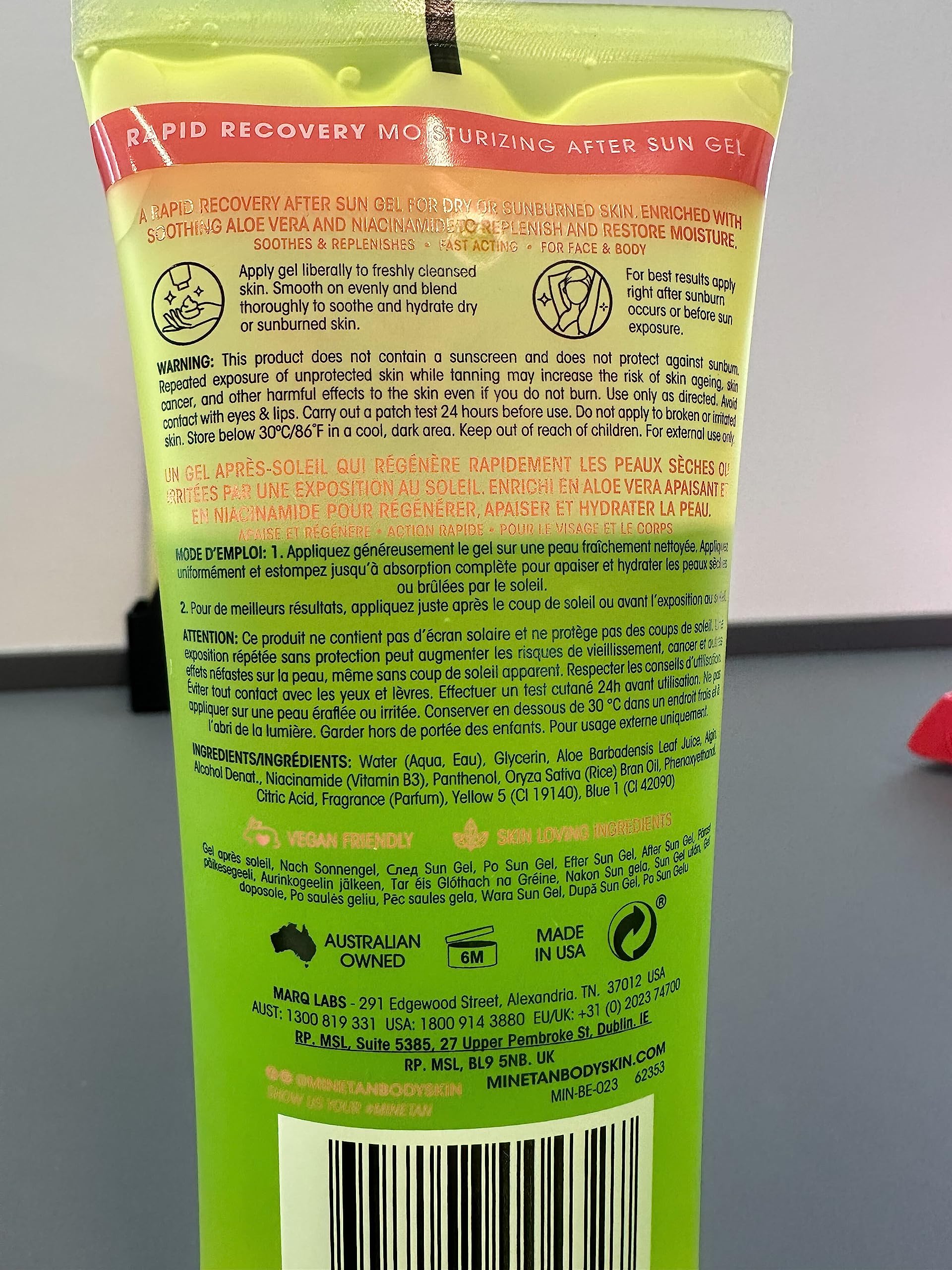 MineTan Rapid Recovery 100% Aloe Vera Gel - Rapid Recovery After Sun Lotion Infused with Vitamin B For Fast, Effective, Radically Moisturizing Sunburn Relief, 6 Fl Oz