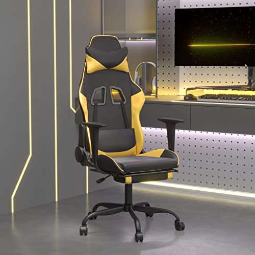 Higsose PC Gaming Chair with Footrest Black and Gold Faux Leather 26"x22"x(47.4"-51.6") Bedroom Adjustable Backrest and Height Computer Chair Home Office Chair with 360 Degree Swivel Design