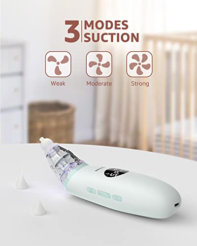 Baby Nasal Aspirator | Baby Nose Sucker | Baby Nose Cleaner, Automatic Booger Sucker for Baby, Rechargeable, with Pause & Music & Light Function(Green)