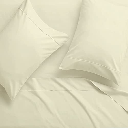 Olympic Queen Cotton Bed Sheets Set, 400-TC 100% Egyptian Cotton Sheets-4 Piece Sheet Set Fits Mattress Upto 15 Inch Deep Pocket Fitted Sheet-66 x 80 Size (Ivory Solid, Olympic Queen Sheet for Bed